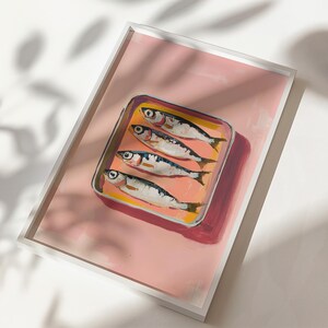 Pink Sardine Print | Retro Sardines Wall Art | Sardine Art Print ...