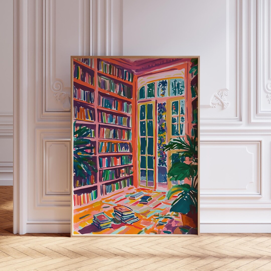 Book Art Print Colorful Library Art Print Pink Bookish Print Reading ...