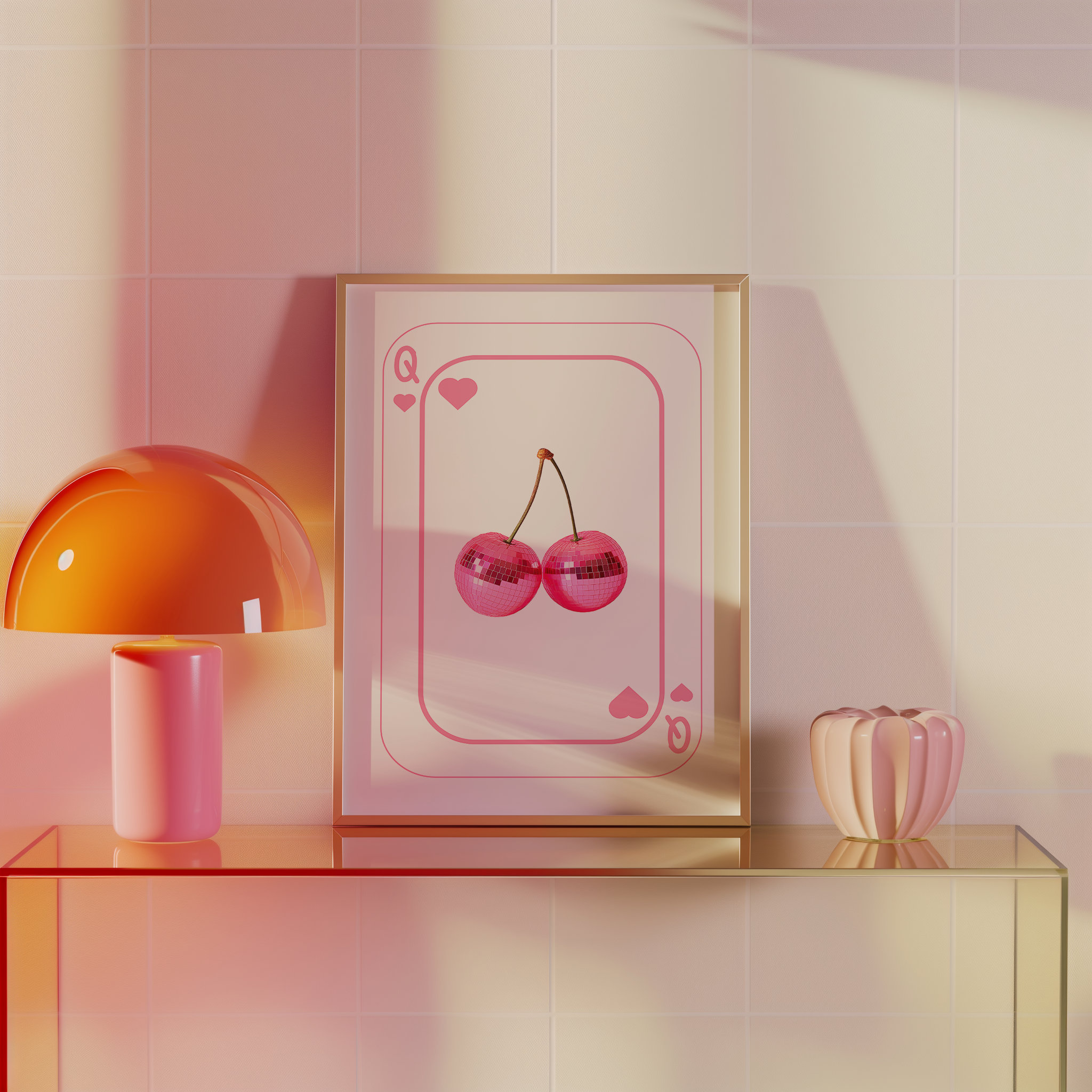 DIGITAL DOWNLOAD Pink Cherry Disco Ball Decor Fun Disco Ball Print ...