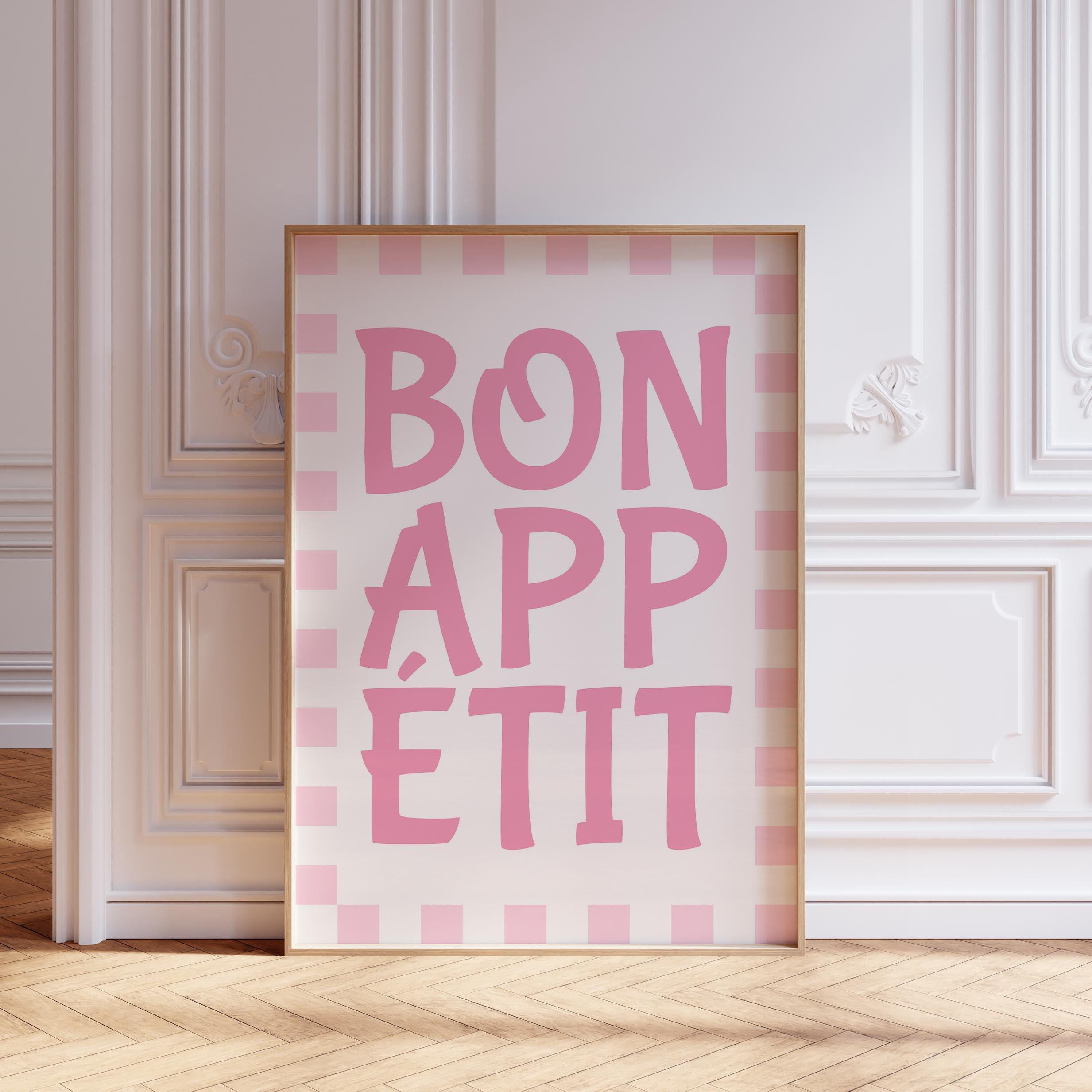 Pink Bon Appetit Print | Pink Retro Kitchen Wall Art | Pink Kitchen ...