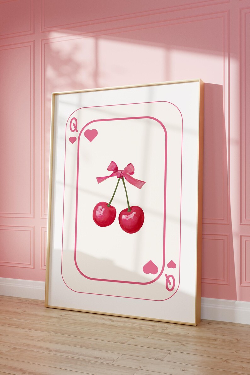 Coquette Room Decor Pink Bow Cherry Print Girly Coquette Poster Preppy ...