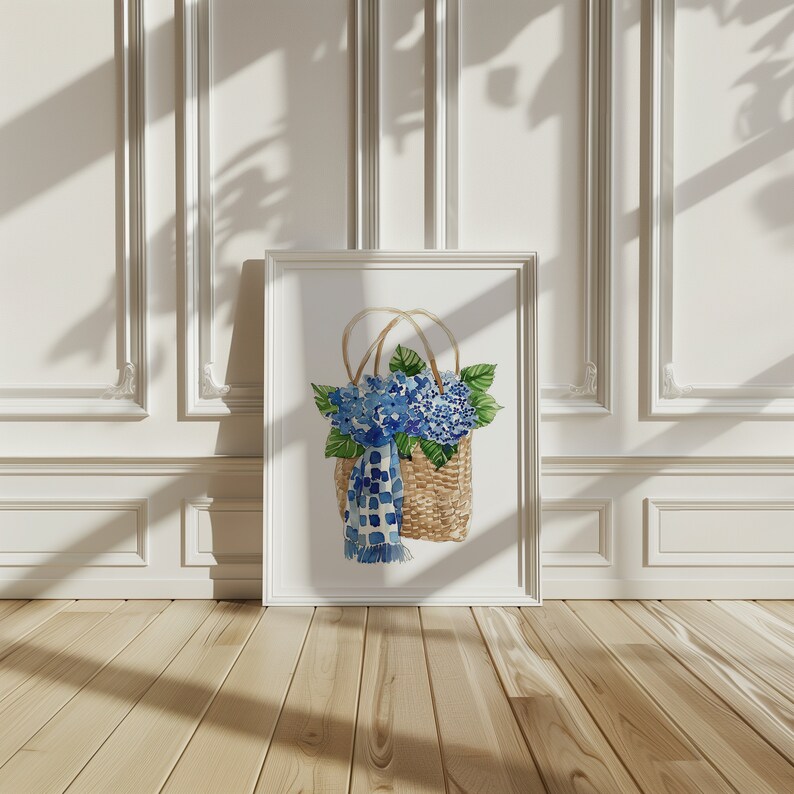 DIGITAL DOWNLOAD Blue Hydrangea Wall Art Preppy Blue Coastal ...