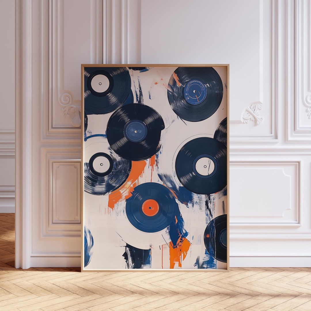 Retro Record Print Vinyl Record Poster Abstract Music Print Watercolor ...