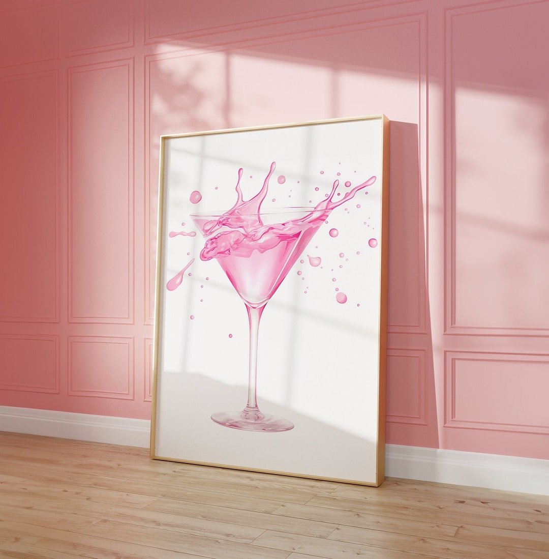 Pink Cocktail Poster Girly Bar Cart Art Dorm Kitchen Bar Cart Print Fun ...