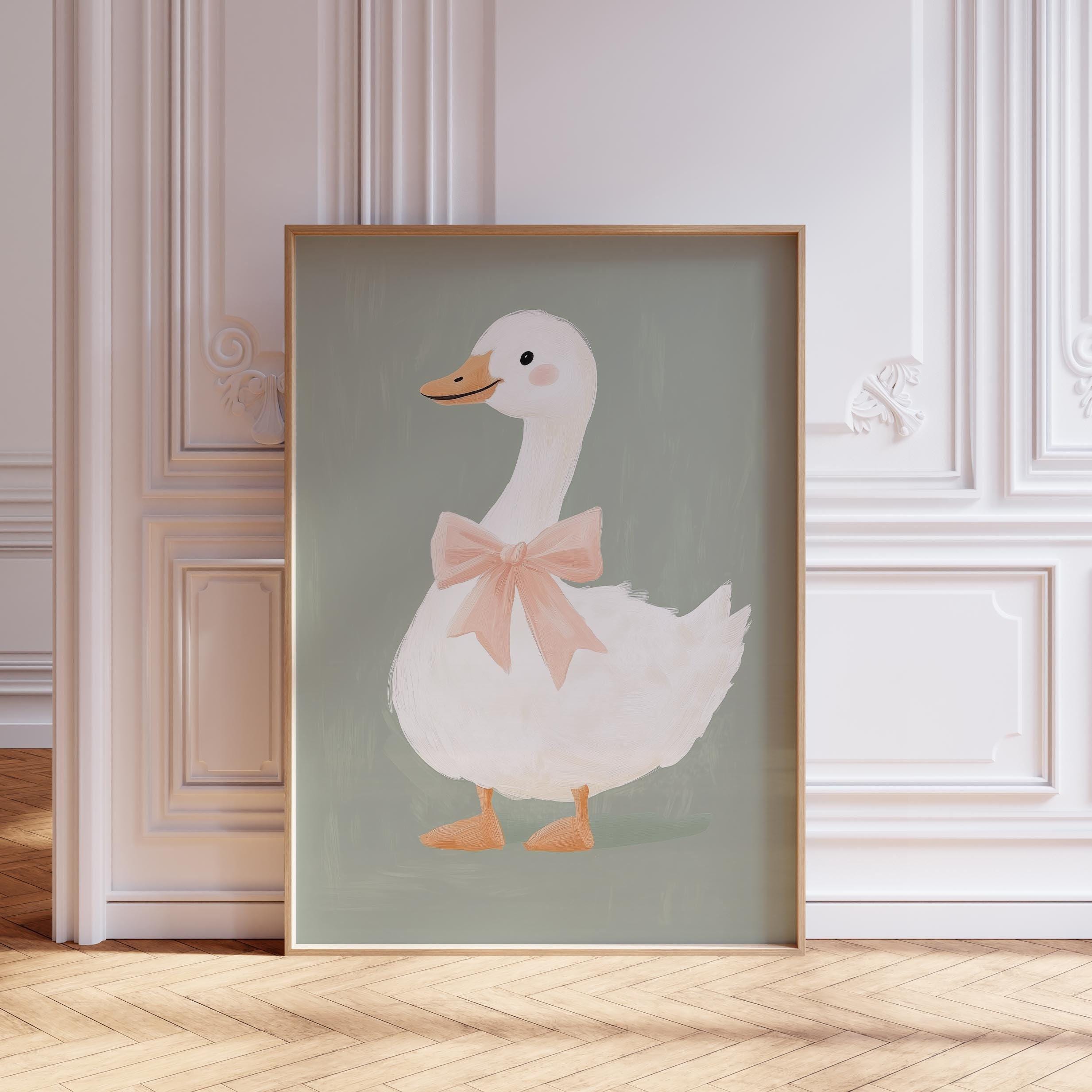 Silly Goose Print | Goose With Bow Farm Animal Print for Nursery | Sage ...
