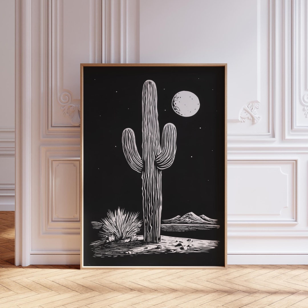 Saguaro Desert Landscape Print | Black & White Desert Print ...