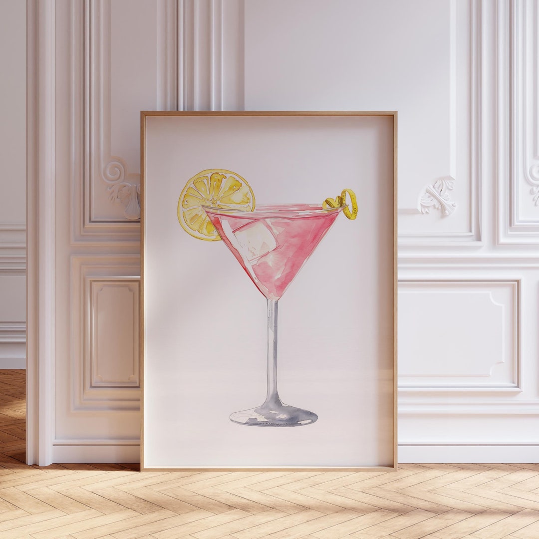 Pink Cosmopolitan Poster | Pink Cocktail Poster | Pink Alcohol Print ...