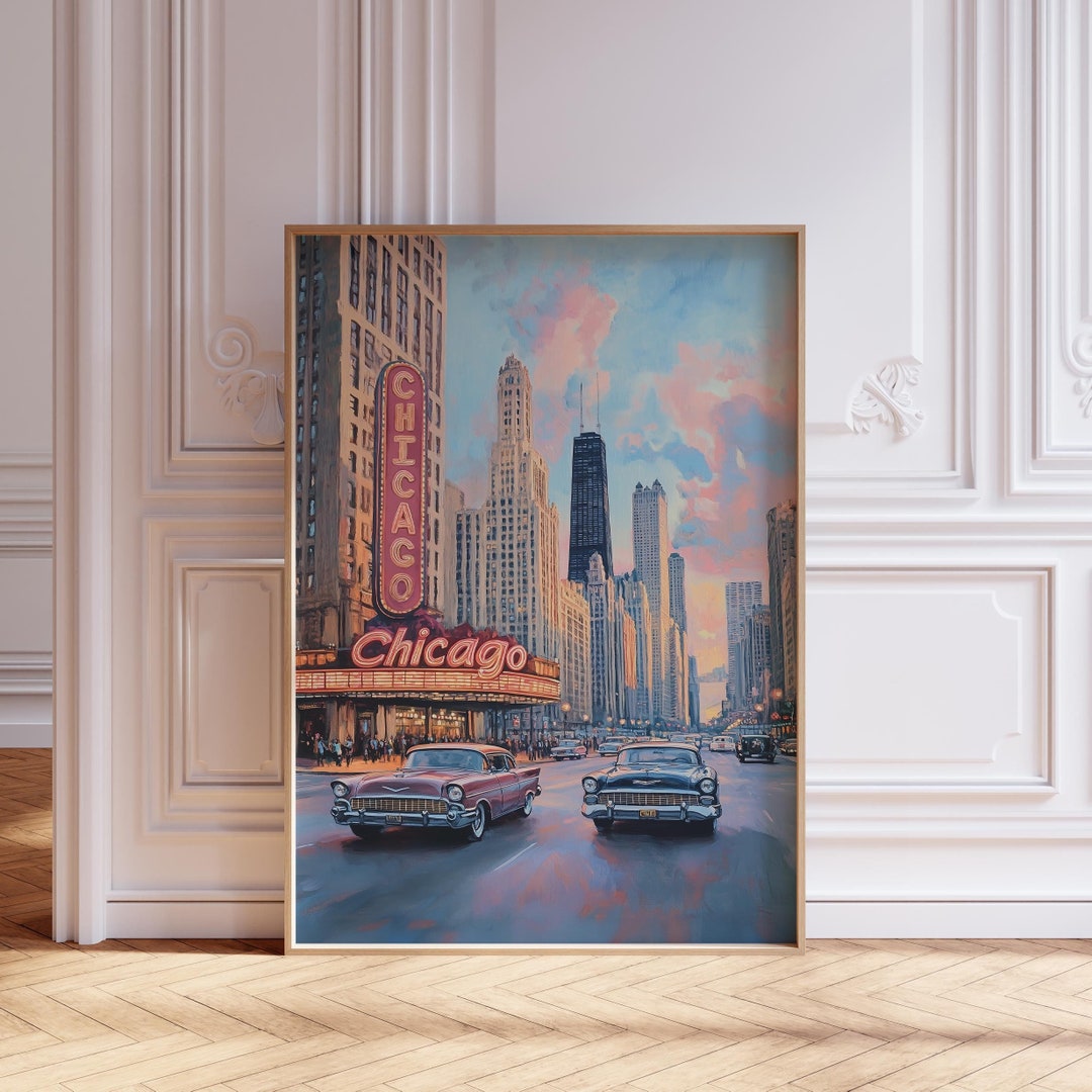 Vintage Chicago Poster | Chicago Landscape Print | Chicago Travel ...