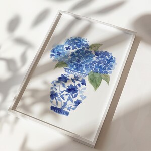 Blue Hydrangea Print | Floral Watercolor Chinoiserie Wall Art | Blue ...