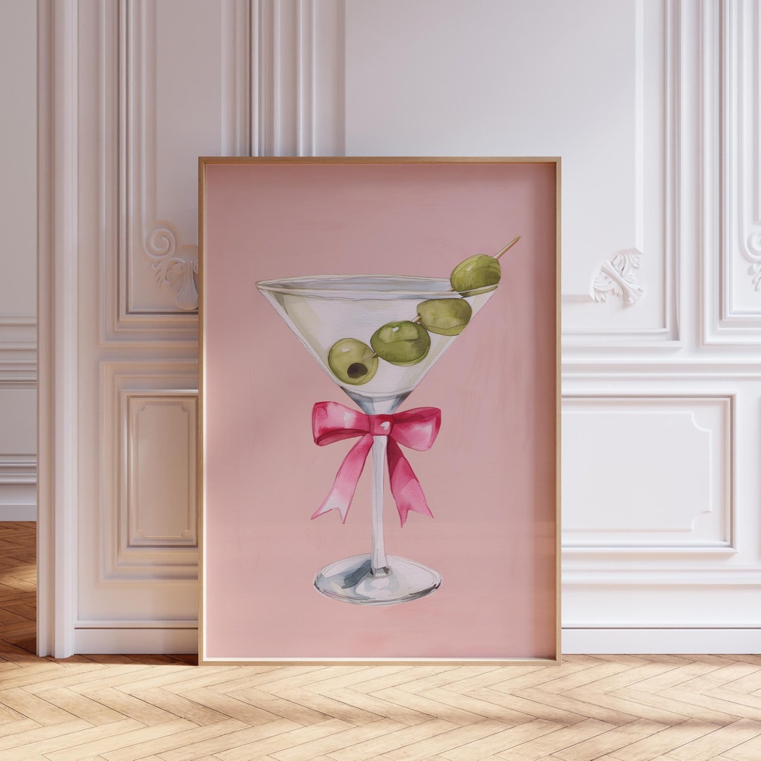 DIGITAL DOWNLOAD | Pink Martini With Bow Wall Art | Cute Martini ...