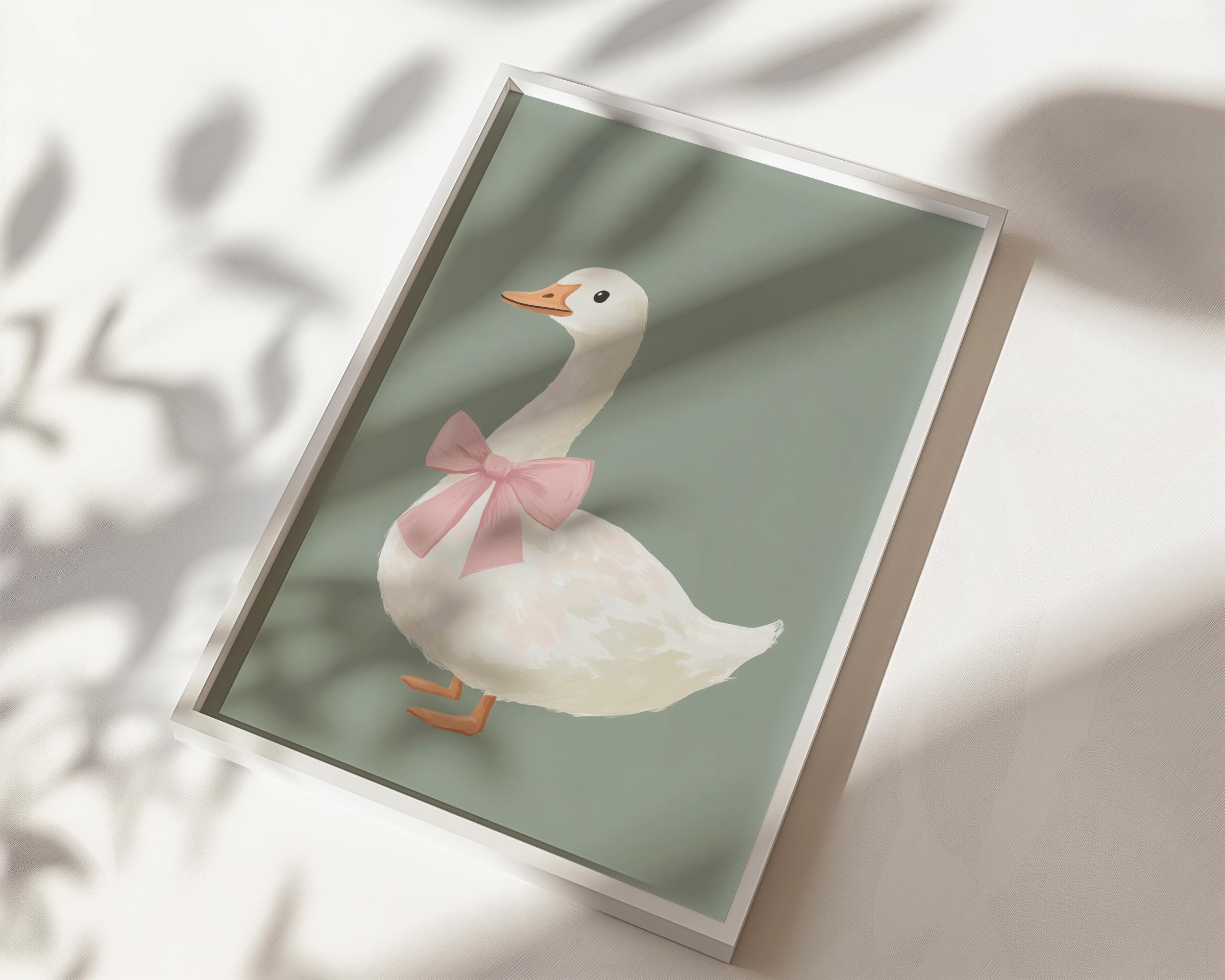 Silly Goose Print | Goose With Bow Farm Animal Print for Nursery | Sage ...