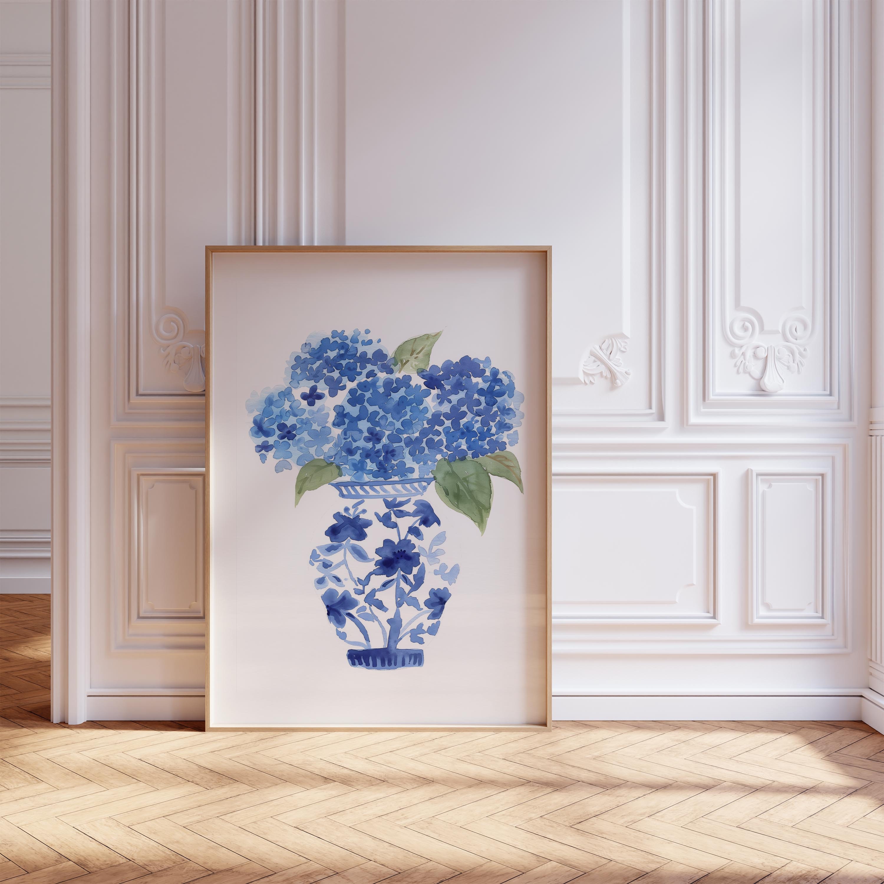 DIGITAL DOWNLOAD Blue Hydrangea Print Floral Watercolor Chinoiserie ...