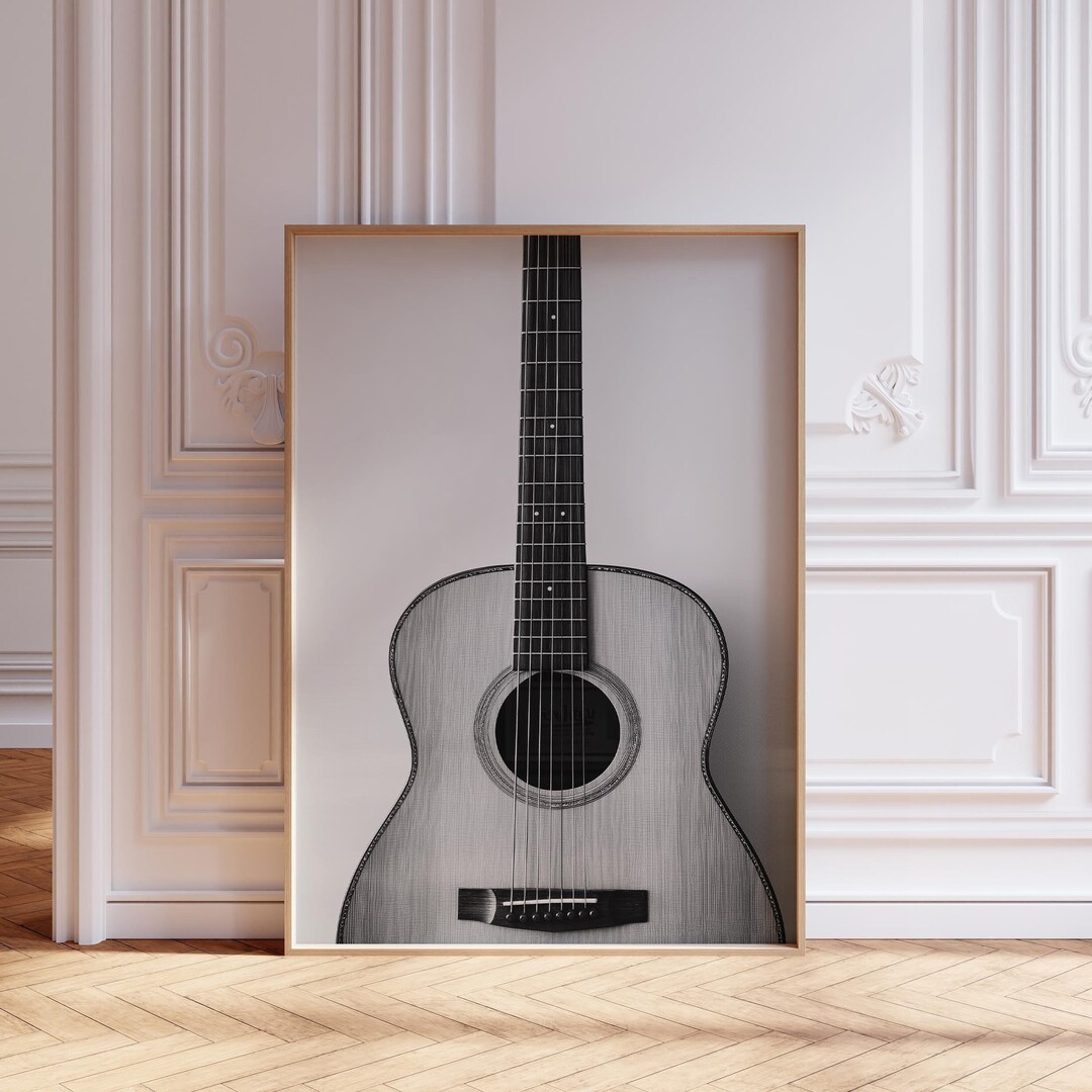 Guitar Art Print | Black and White Music Print | Retro Guitar Poster ...