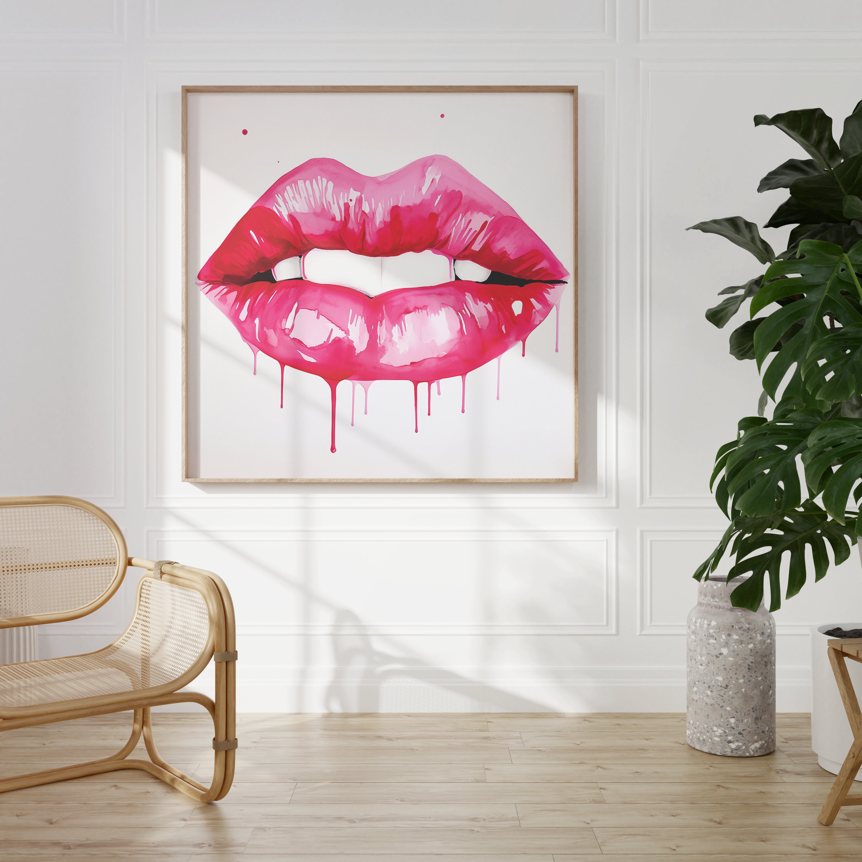 Lips Wall Art Pink Melting Lips Poster Lip Wall Art Lip Wall Decor Kiss ...