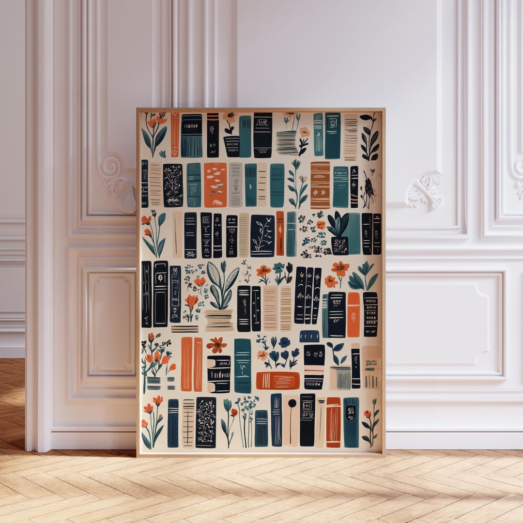 Book Art Print | Vintage Library Poster | Retro Book Lovers Art Reading ...