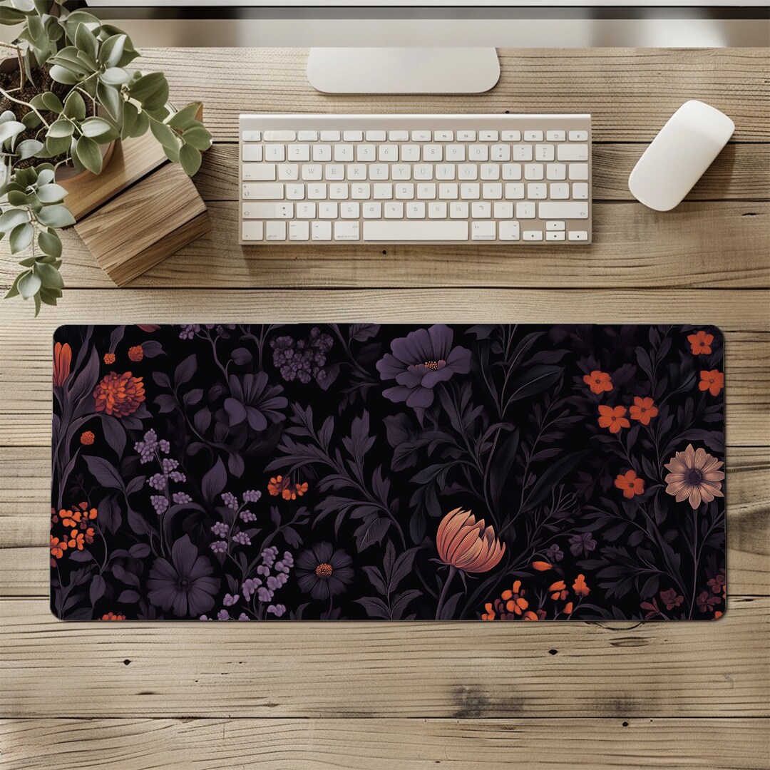 Dark Cottagecore Desk Mat | Plant Floral Desk Mat | Cute Desk Pad ...