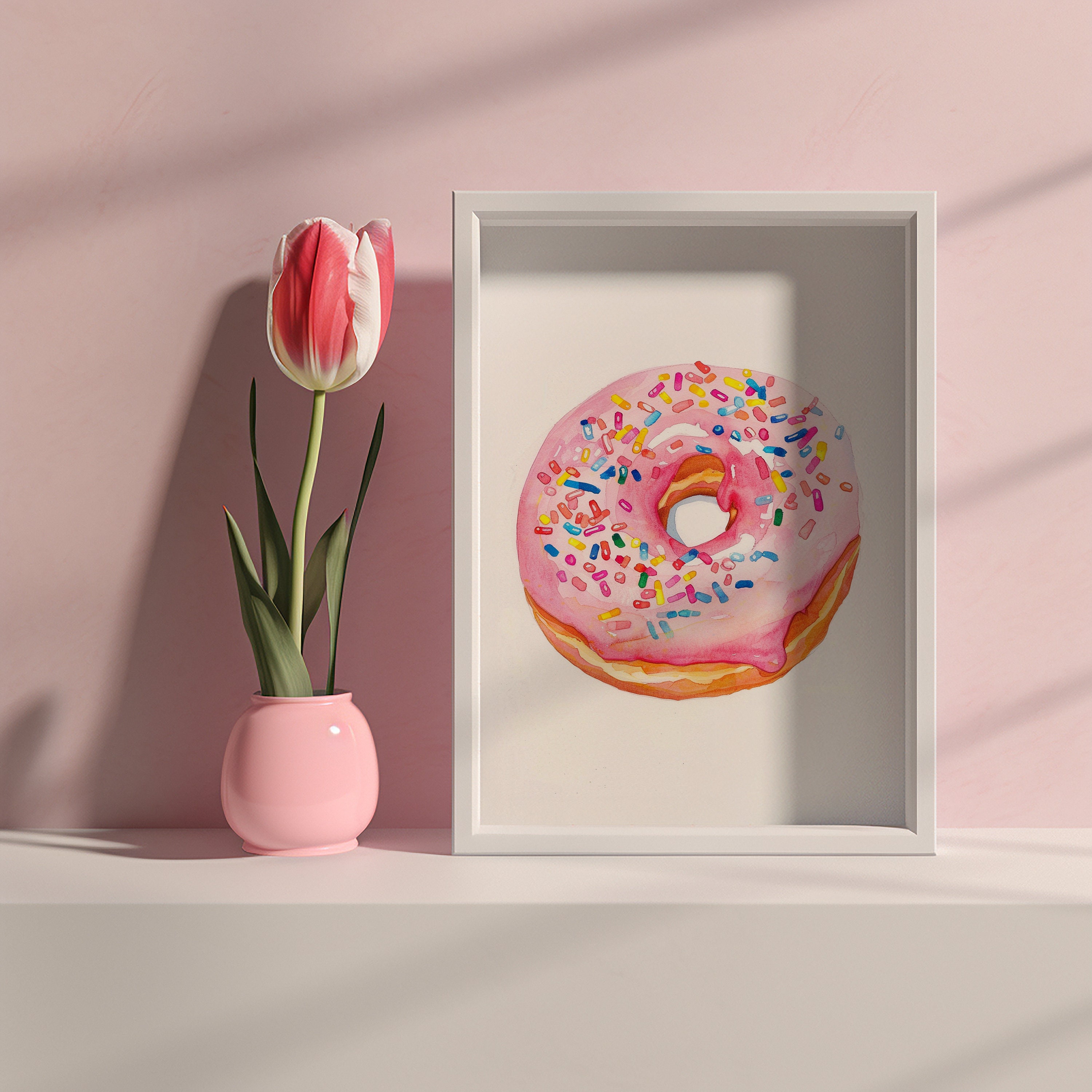 Donut Wall Art Donut Art Bakery Wall Art Dessert Wall Art Pink Donut ...