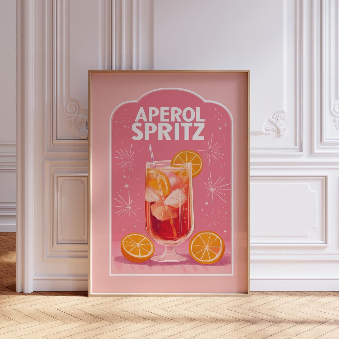 Aperol Spritz Print | Pink Aperol Spritz Art Print | Aperol Spritz Wall ...