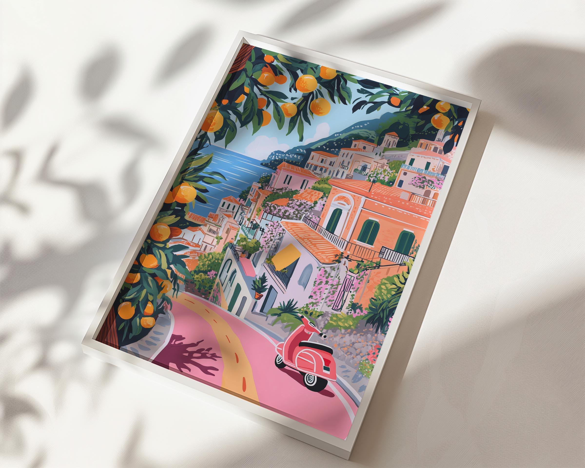 Colorful Italian Wall Art | Positano Amalfi Coast Travel Poster | Lemon ...