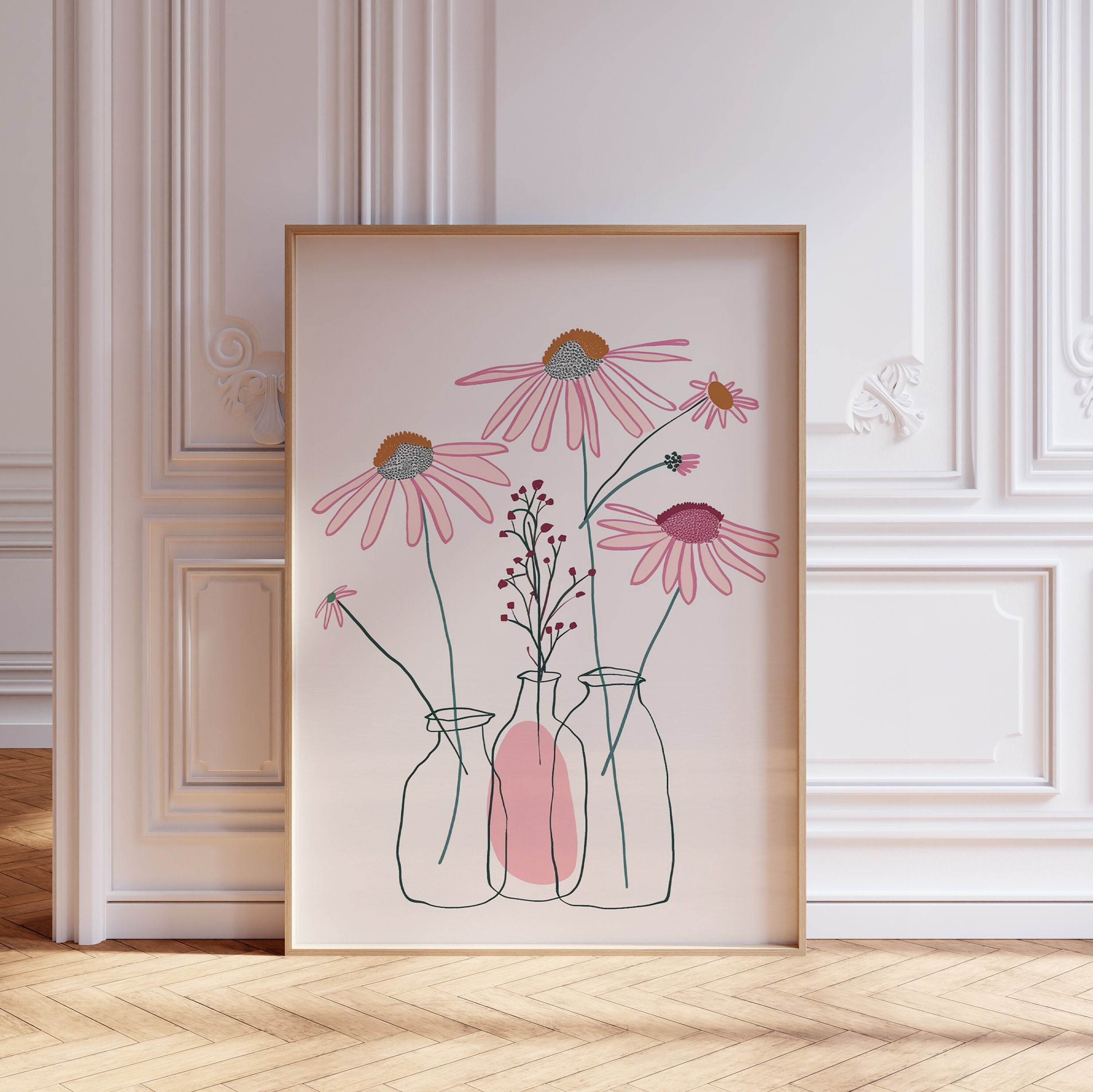 Pink Floral Poster, Boho Floral Print, Minimalist Flower Print, Nursery ...