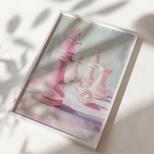 Pink Chess Print | Watercolor Pastel Pink Chess Poster | Queen Chess ...