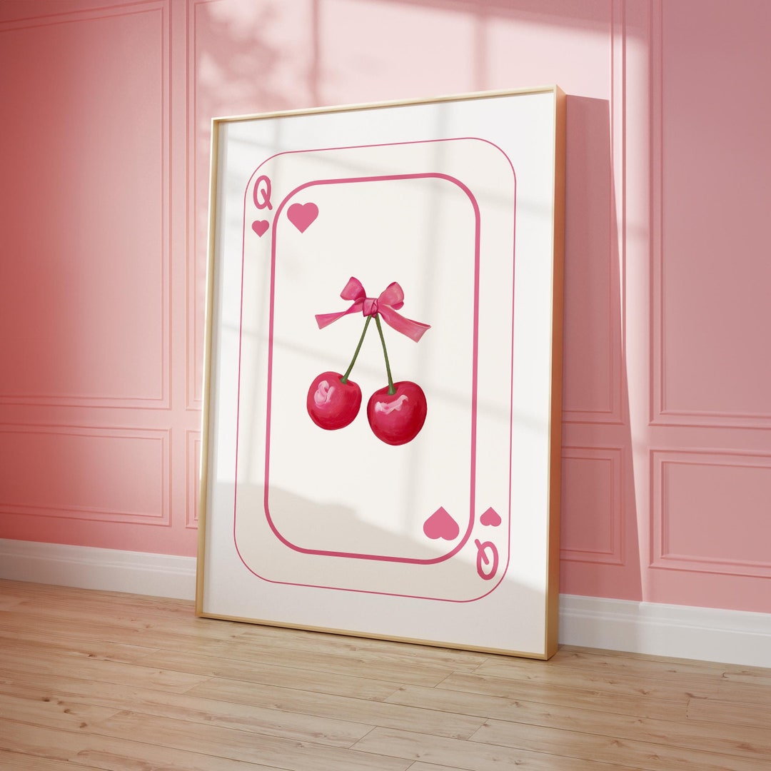 Coquette Room Decor | Pink Bow Cherry Print | Girly Coquette Poster ...