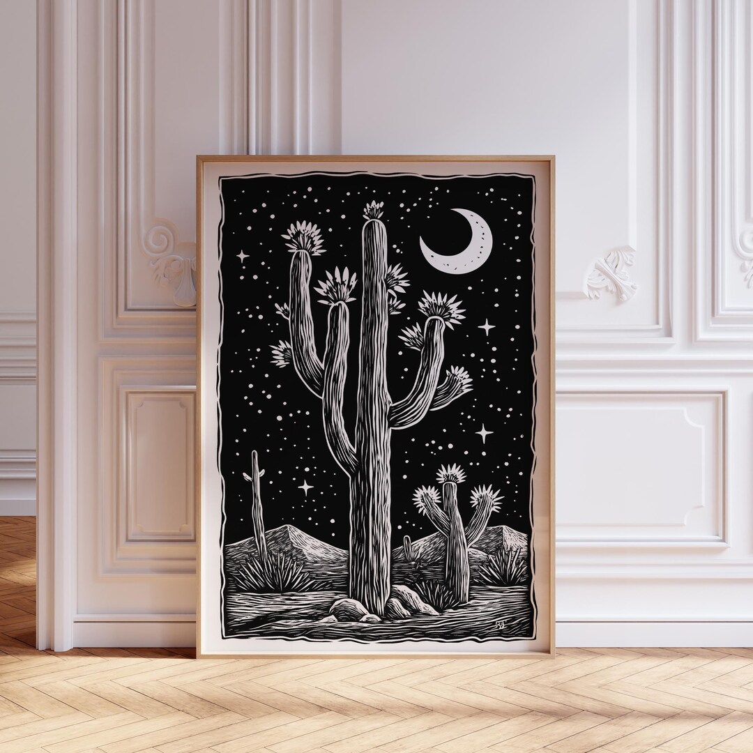 Saguaro Desert Landscape Print | Black & White Desert Print ...