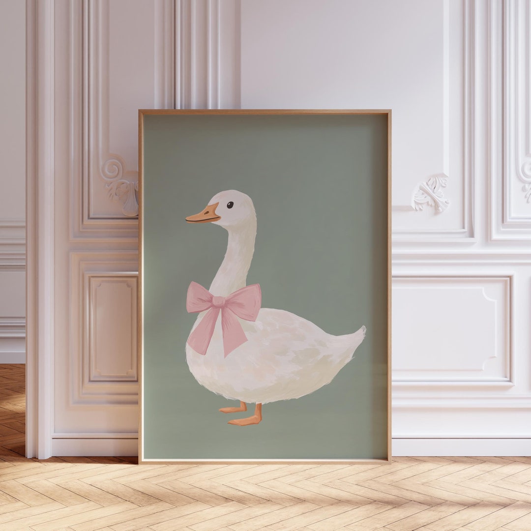 Silly Goose Print | Goose With Bow Farm Animal Print for Nursery | Sage ...