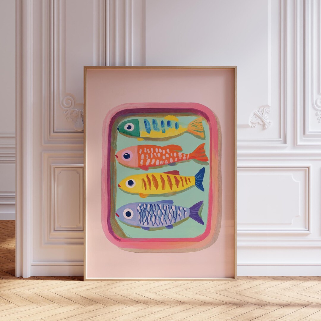 Pink Sardine Print | Retro Sardines Wall Art | Sardine Art Print ...