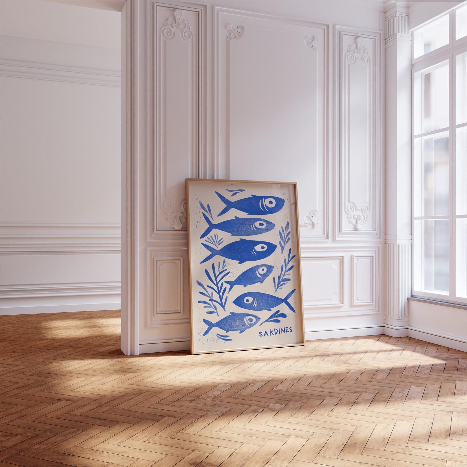 Blue Sardine Print | Blue Sardine Kitchen Print | Cute Sardine Art ...