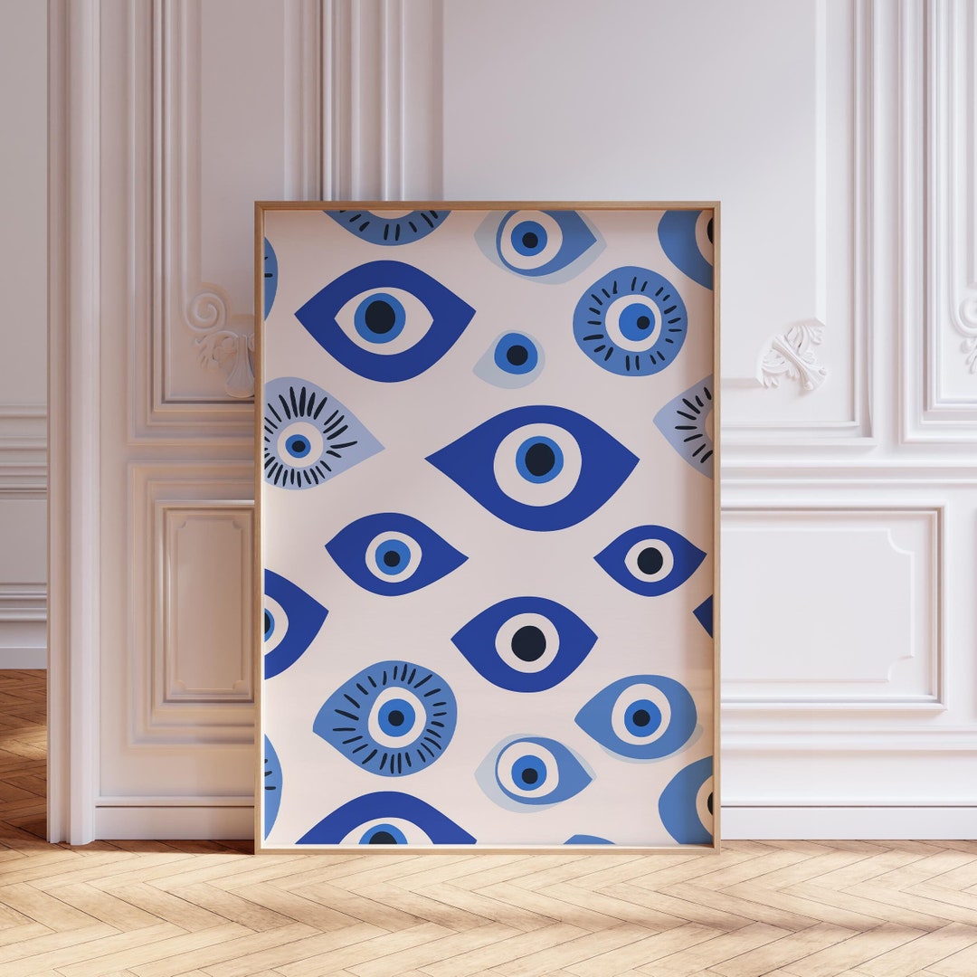 Navy Blue Evil Eye Wall Art Print | Trendy Evil Eye Poster | Watercolor ...