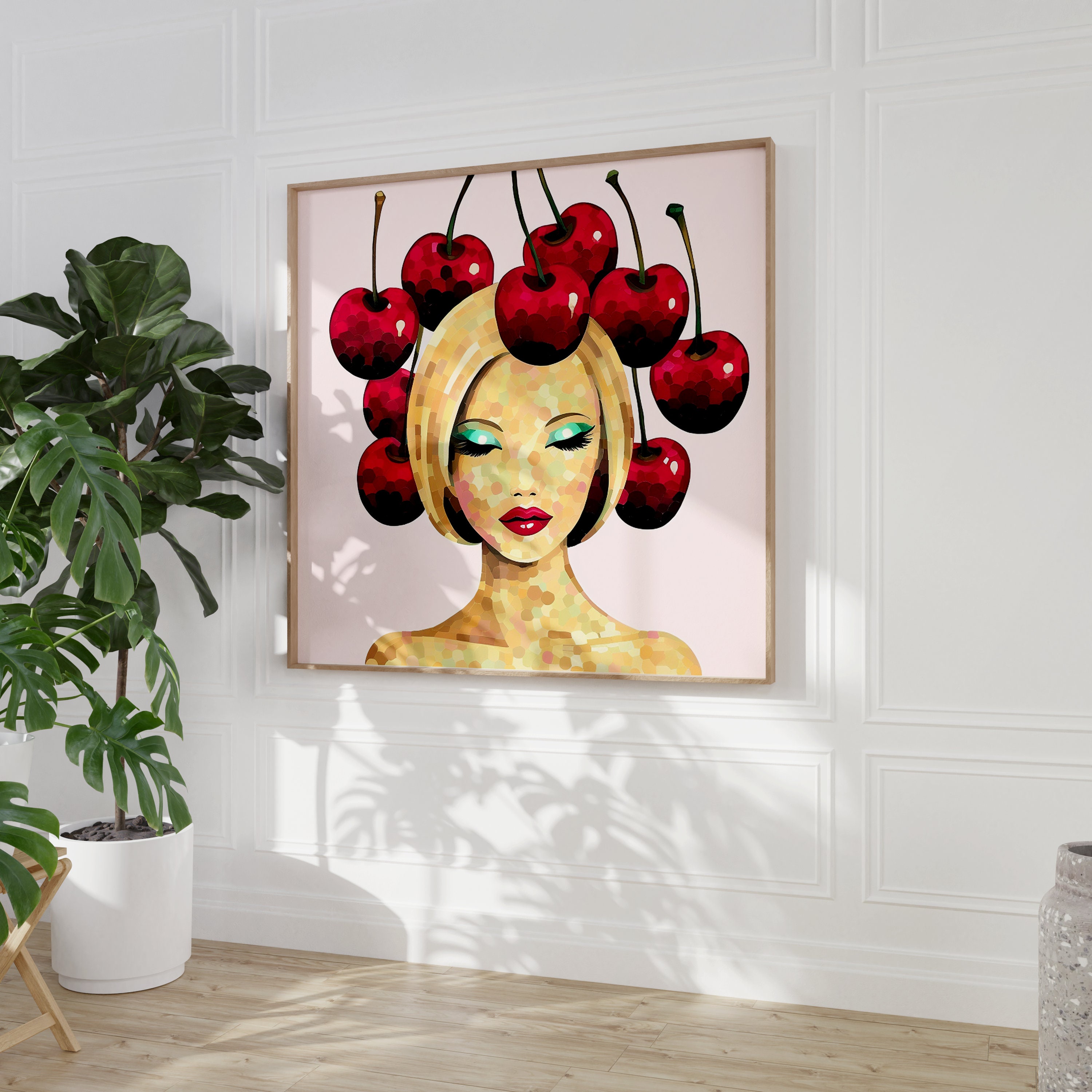 Pink Cherry Poster Cherry Art Print Cherry Print Cherry Decor Cherry ...