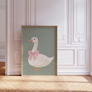 Silly Goose Print | Goose With Bow Farm Animal Print for Nursery | Sage ...