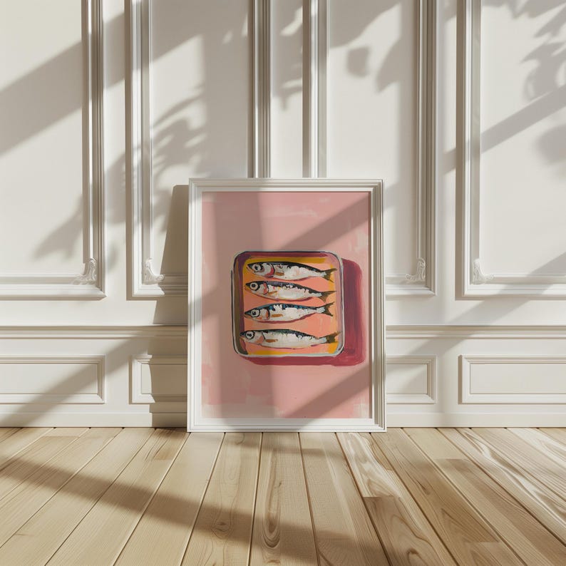 Pink Sardine Print | Retro Sardines Wall Art | Sardine Art Print ...