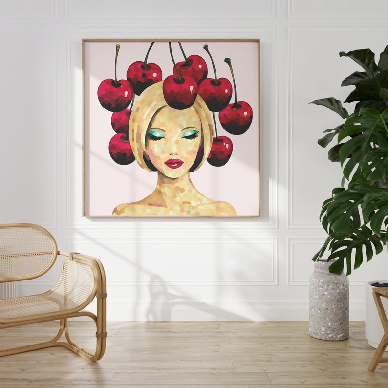 Pink Cherry Poster Cherry Art Print Cherry Print Cherry Decor Cherry ...
