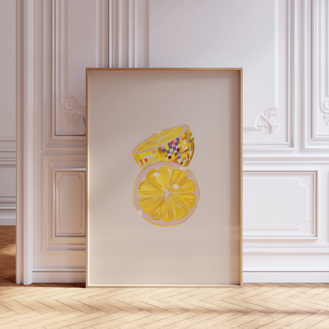 Lemon Disco Ball Print | Yellow Kitchen Poster | Fruit Disco Ball ...