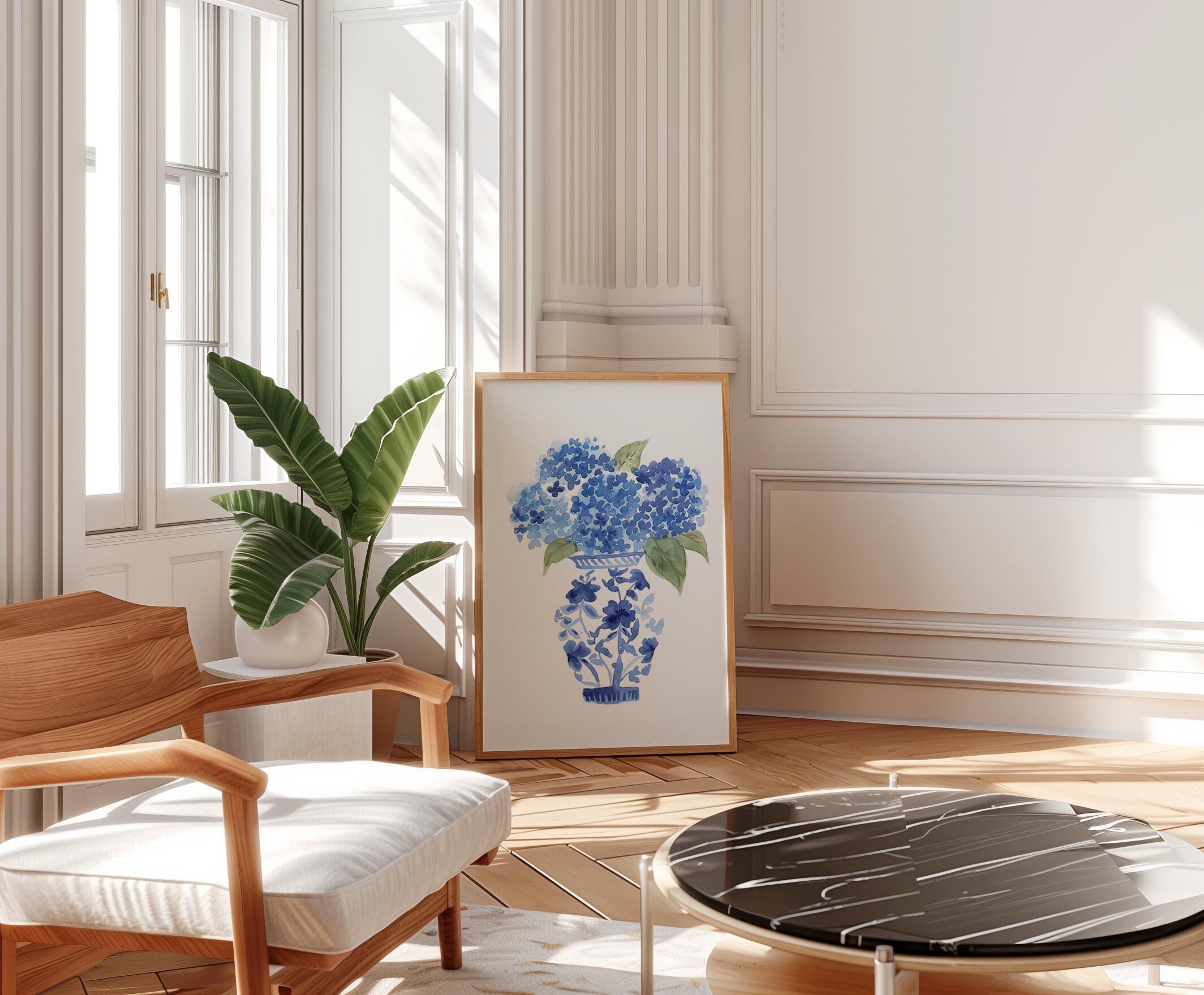 DIGITAL DOWNLOAD Blue Hydrangea Print Floral Watercolor Chinoiserie ...