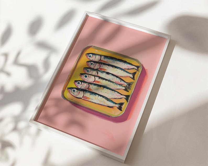Pink Sardine Print | Retro Sardines Wall Art | Sardine Art Print ...