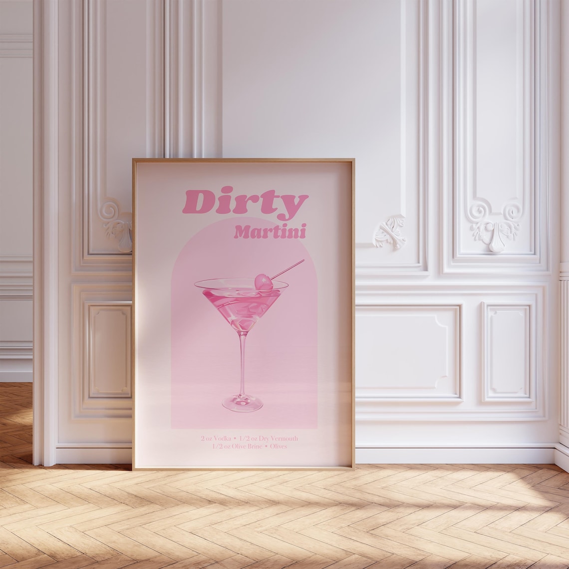 Pink Martini Poster Cocktail Poster Martini Wall Art Dirty Martini ...