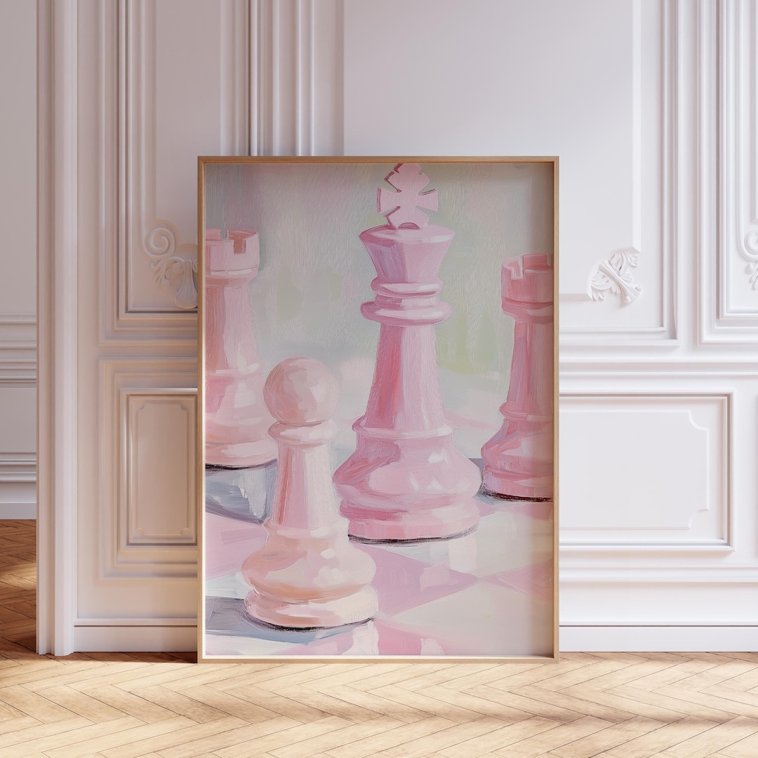 Pink Chess Print | Watercolor Pastel Pink Chess Poster | Queen Chess ...