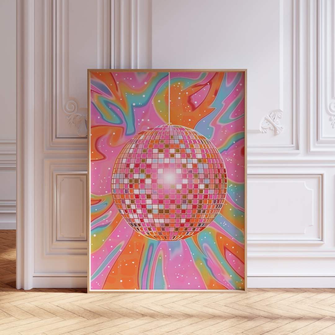 Pink Mirrorball Poster | Disco Ball Decor | Retro Disco Ball Print ...