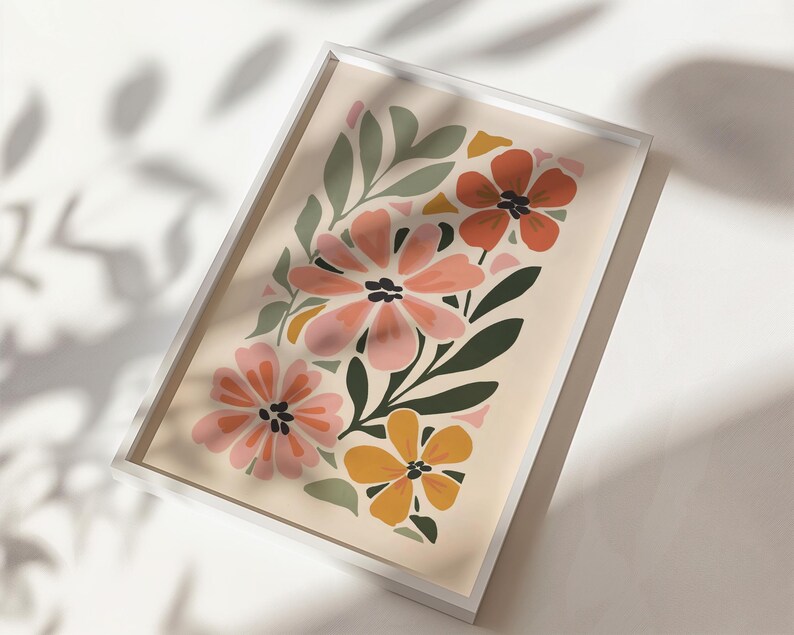 Retro Floral Print, Flower Market Print, Terracotta Wall Art, Retro ...