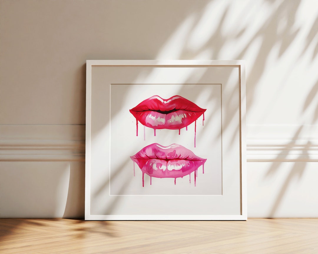 Lips Wall Art Pink Melting Lips Poster Lip Wall Art Lip Wall Decor Kiss ...
