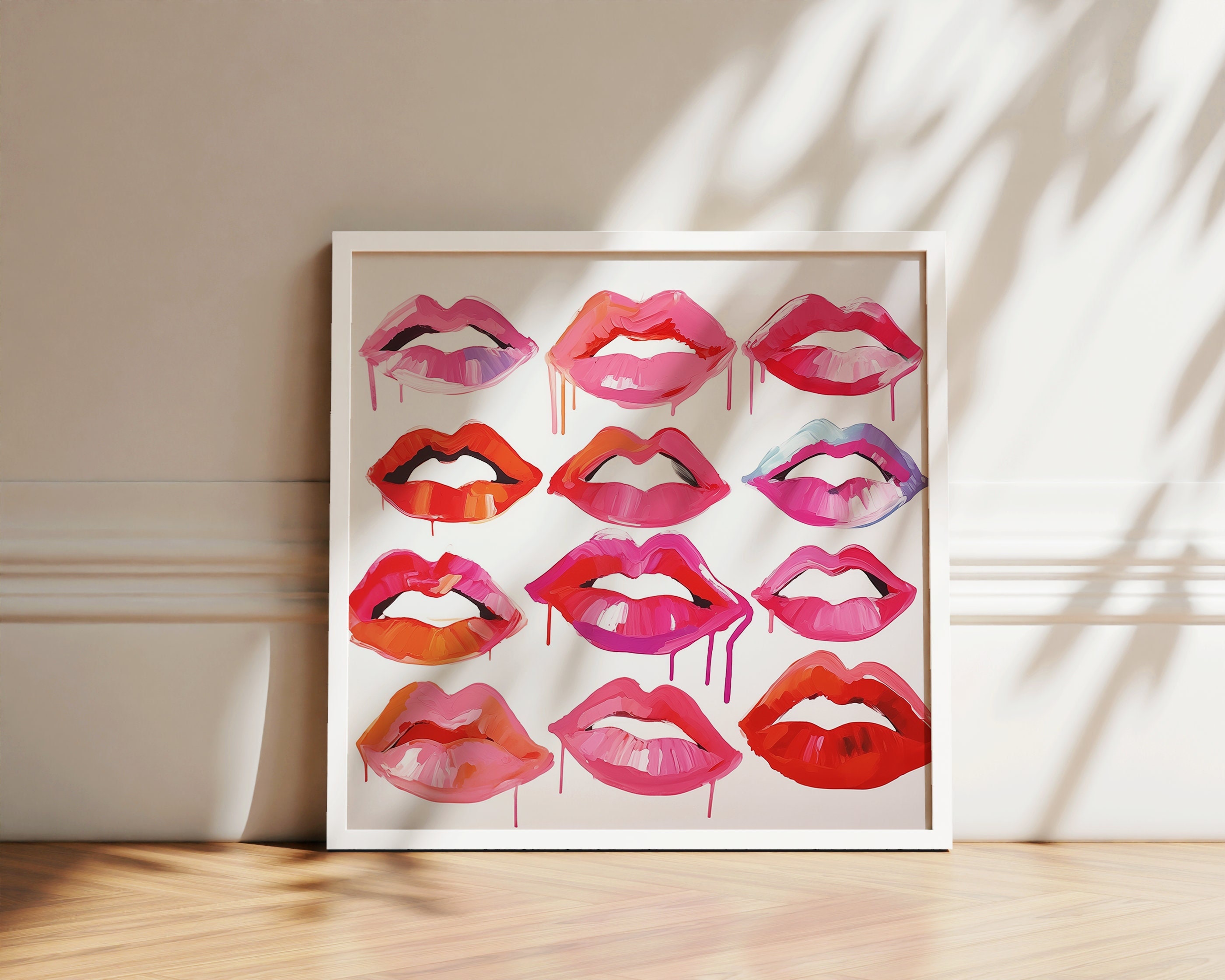 Lips Wall Art Pink Melting Lips Poster Red Pink Lip Wall Decor Kiss ...