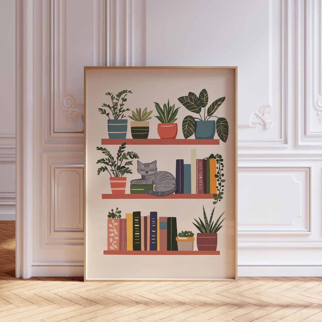 Cat and Plants Poster | Book Poster | Minimalist Plant Print | Book ...