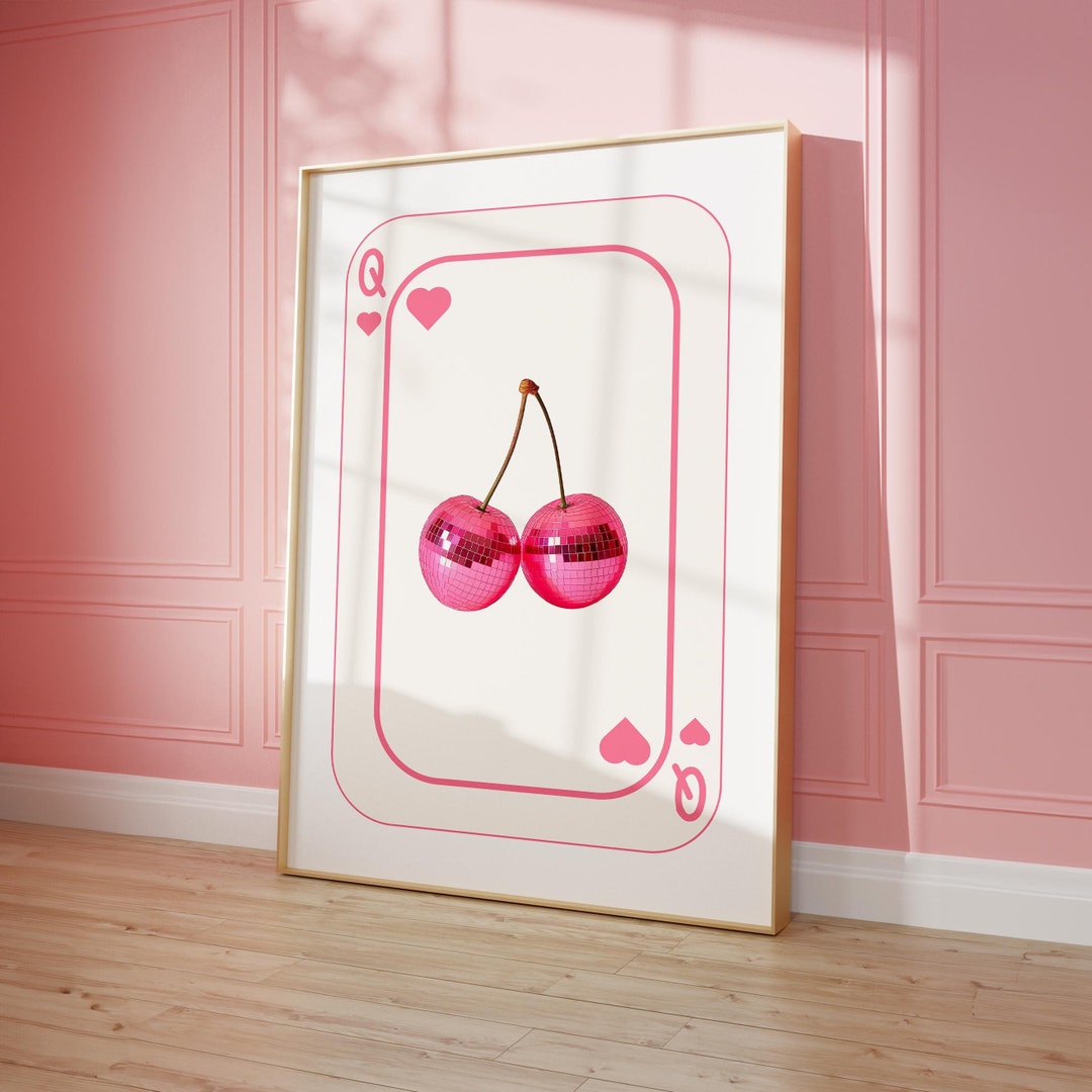 Pink Cherry Disco Ball Decor | Fun Disco Ball Print | Preppy Mirrorball ...