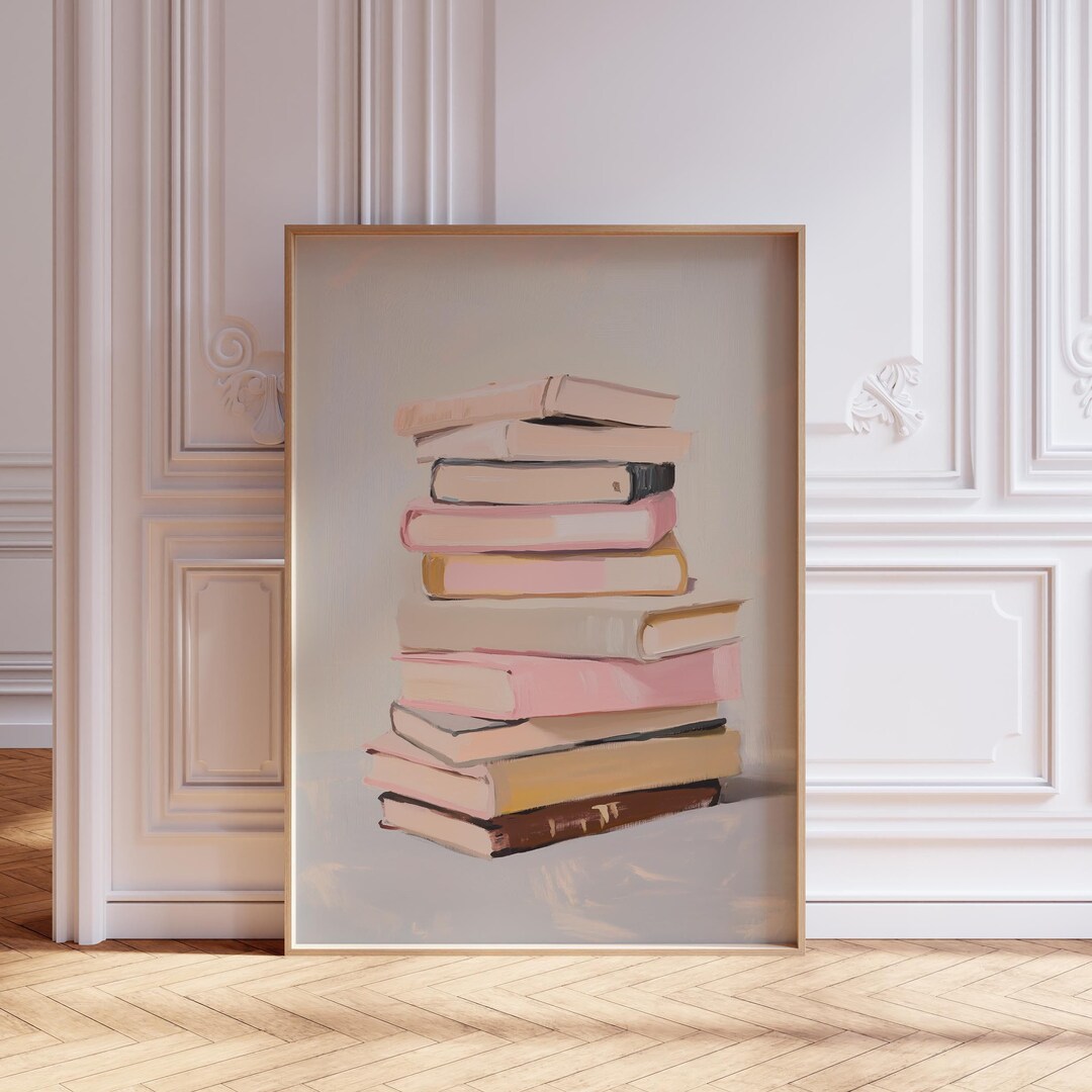 Stack of Books Wall Art | Library Books Wall Art | Pink Books Nursery ...