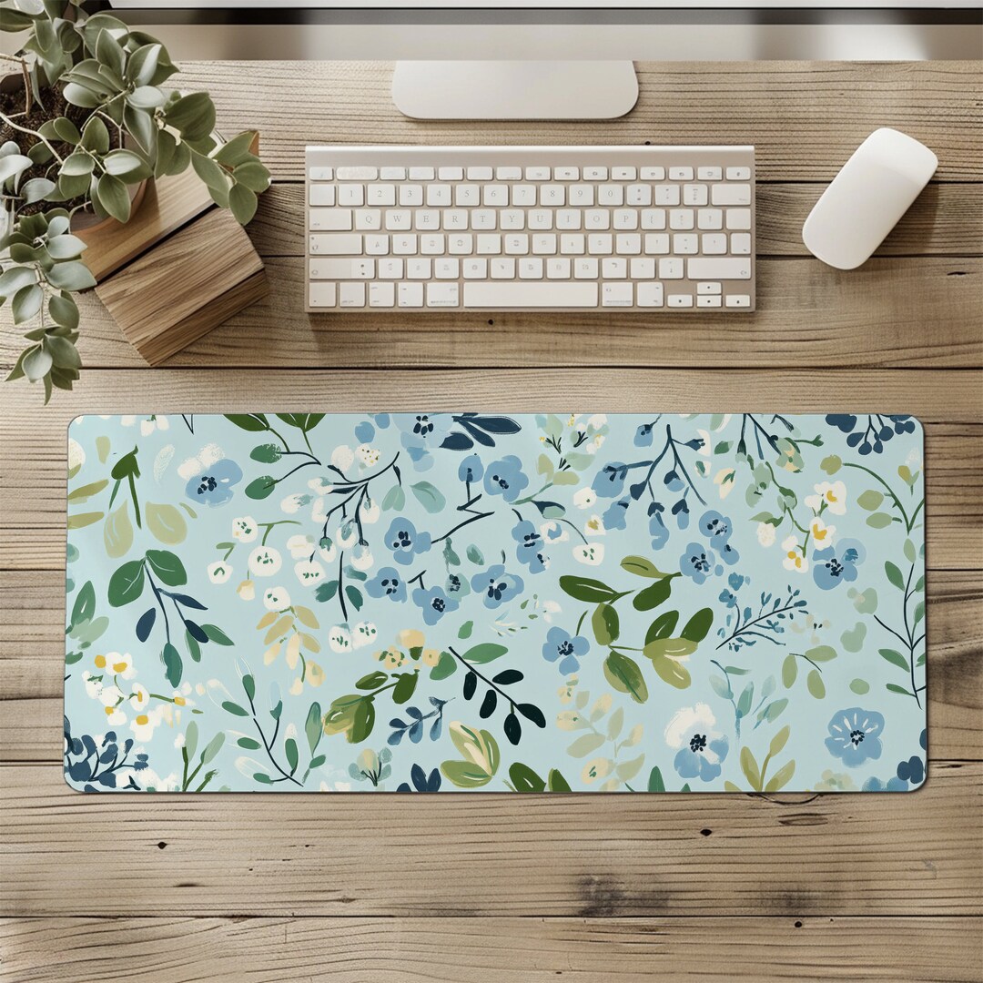 Blue Floral Desk Mat | Cottagecore Desk Mat | Boho Desk Mat | Cute Desk ...