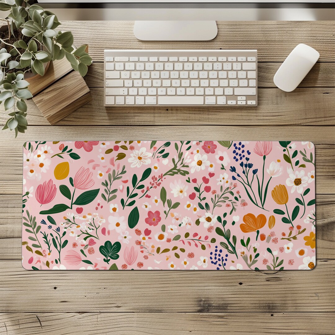 Floral Desk Mat | Flower Computer Mat | Pink Keyboard Mat | Pink Desk ...