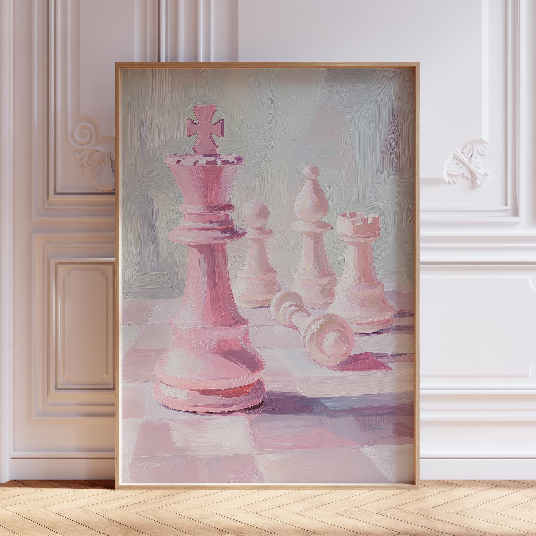 Pink Chess Print | Watercolor Pastel Pink Chess Poster | Queen Chess ...